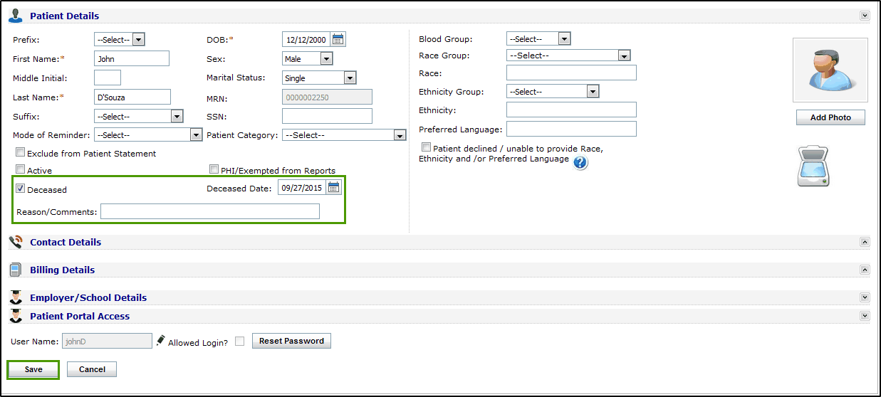 How To Mark Patient As Deceased