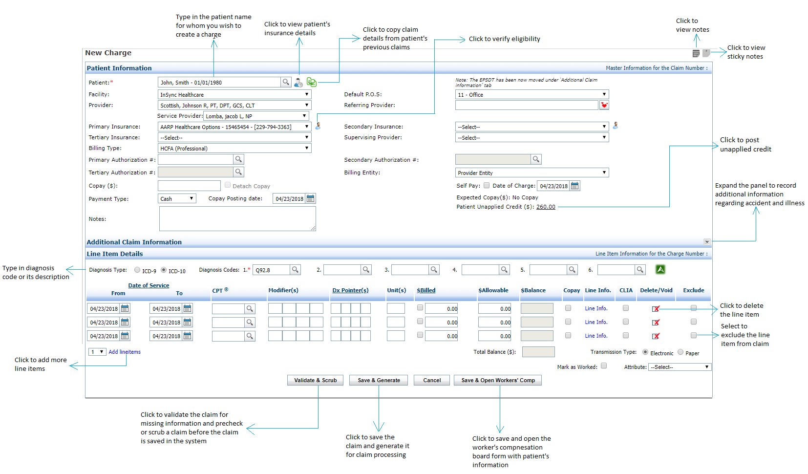 Creating Charges from the New Charge Screen
