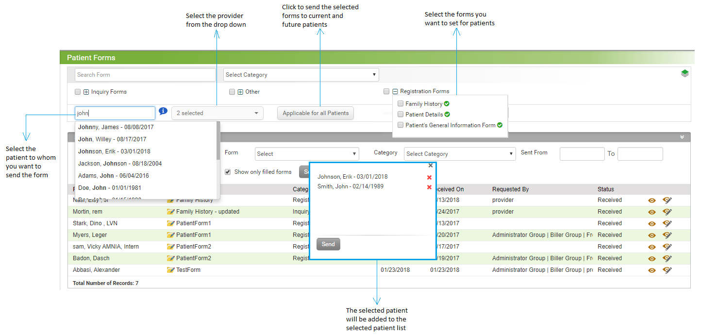 Sending Patient Forms